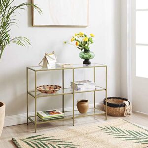 VASAGLE Modern 4-Tier Shelving Unit and 3-Tier Console Table Bundle, Modern Shelves with Tempered Glass, for Living Room, Entryway, Golden ULGT27G and ULGT28G