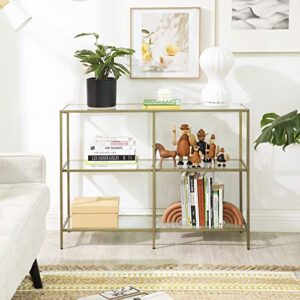 VASAGLE Modern 4-Tier Shelving Unit and 3-Tier Console Table Bundle, Modern Shelves with Tempered Glass, for Living Room, Entryway, Golden ULGT27G and ULGT28G