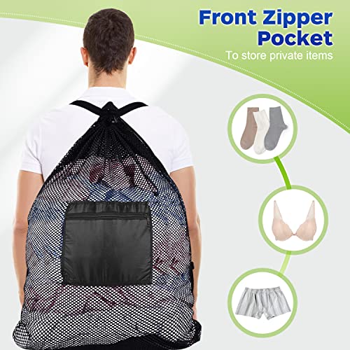 OTraki Mesh Laundry Bags with Adjustable Shoulder Straps Handle 28 x 36 inch Large Heavy Duty Laundry Backpack Drawstring Soccer Ball Bag for Gym Sports Equipment Beach College Dorm Travel Camp Black