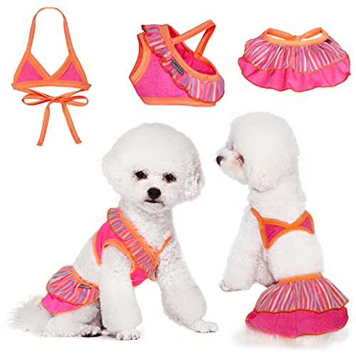 TONY HOBY Dog Swimsuit, Dog Bikini Swimming Dress, Dog Beach Dress in Seaside, Pool, Dog Bathing Suit for Small Medium Dog (3PCS, Orange, L)