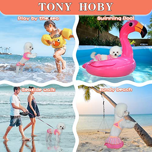 TONY HOBY Dog Swimsuit, Dog Bikini Swimming Dress, Dog Beach Dress in Seaside, Pool, Dog Bathing Suit for Small Medium Dog (3PCS, Orange, L)