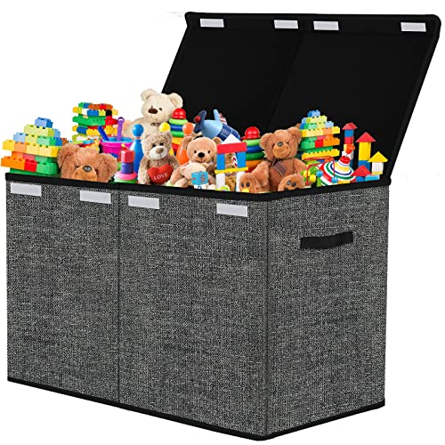 Pantryily Large Toy Storage Box Organizer, Collapsible Kids Toys Boxes Chest Container Bins with Lids & Handles for Nursery,Playroom,Office,School 24.5"x13"x16"(Black)