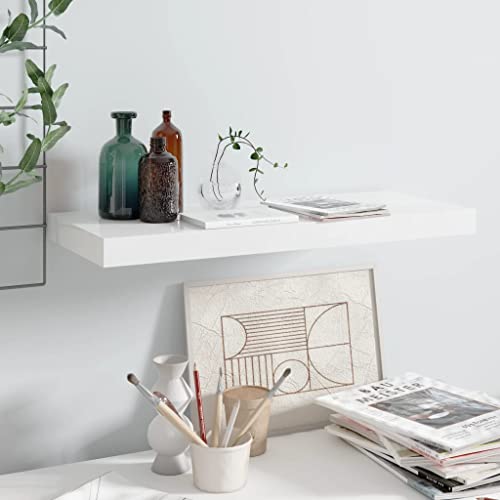 Homvdxl Floating Shelves, White High Gloss Wall Mounted Shelf with Invisible Brackets Book Plant Display Rack Storage for Bathroom Living Room Bedroom Entryway Hallway, 23.6 x 9.3