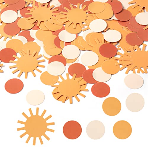 G1ngtar 320Pcs Boho Sun Round Scatter Confetti Dot Hippie Muted Sun Confetti Table Decor First Trip Around the Sun You Are My Sunshine Party Decoration for Baby Shower Gender Reveal Wedding