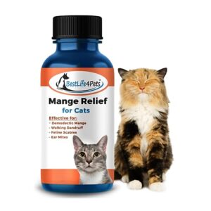 bestlife4pets demodectic mange and scabies relief for cats - ear mites & itch relief supplements for cat itching relief - restores healthy feline coat and skin - easy to use natural pills