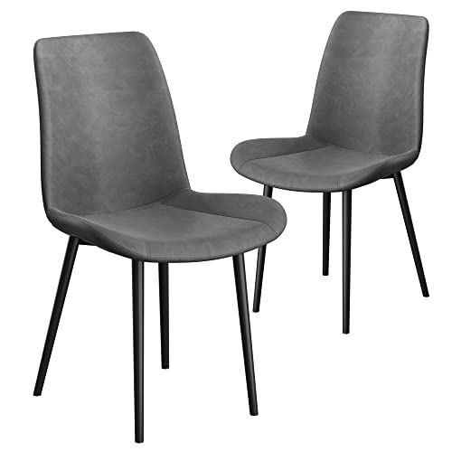 SunsGrove Faux Leather Indoor Dining Chairs Set of 2, Modern Industrial Kitchen Dining Room Chair with Metal Legs for Dining, Living Room, Bedroom (Gray)