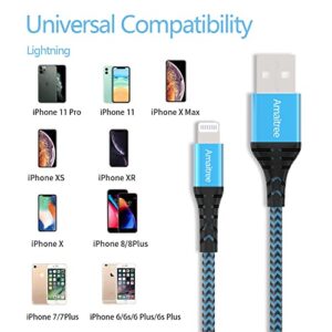 Amaitree Lightning Cable, 3Pack(3/6/6Ft) 3A Nylon Braided Fast Charging iPhone Charger Cable, USB-A to Lightning Cable for iPhone 14 Pro Max, Compatible with iPhone 14/13/12/11/XS/XR/8