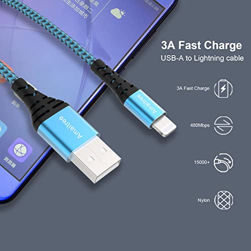 Amaitree Lightning Cable, 3Pack(3/6/6Ft) 3A Nylon Braided Fast Charging iPhone Charger Cable, USB-A to Lightning Cable for iPhone 14 Pro Max, Compatible with iPhone 14/13/12/11/XS/XR/8