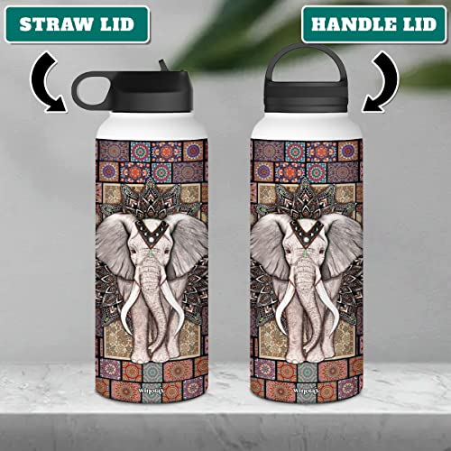 winorax Personalized Elephant Water Bottle Mandala Style Stainless Steel Double Wall Vacuum Insulated Sport Bottles Travel Cup 12oz 18oz 32oz Birthday Christmas Gifts For Elephants Lovers Women Girls