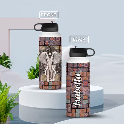 winorax Personalized Elephant Water Bottle Mandala Style Stainless Steel Double Wall Vacuum Insulated Sport Bottles Travel Cup 12oz 18oz 32oz Birthday Christmas Gifts For Elephants Lovers Women Girls