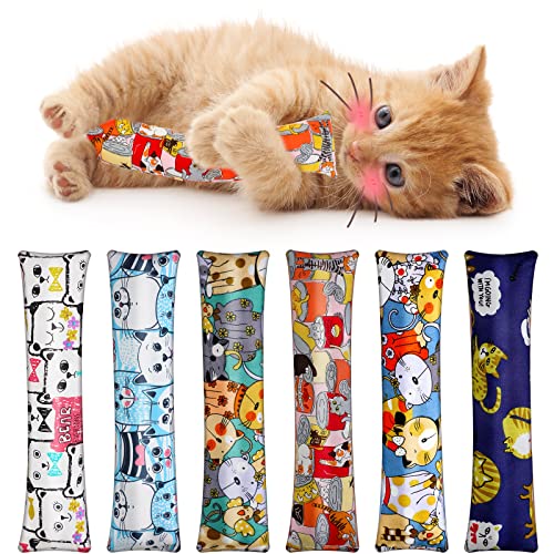 6 Pack Catnip Kicker Toy Interactive Cat Kicker Toy Kitty Kick Sticks for Cats, Durable and Bite Resistant Cat Chew Toy Indoor Cat Kick Pillow Toy with Cute Patterns for Kitten Pet Supplies, 10.6 Inch