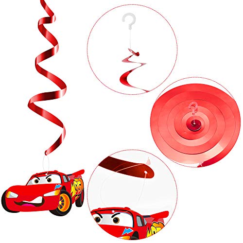 Unbess 30Ct Race Car Hanging Swirls Decorations, Racing Car Whirls Glitter Foil Ceiling Streamers, Let’s Go Racing Themed Party Decoration Supplies for Kids Race Fans Birthday Baby Shower Party Favors