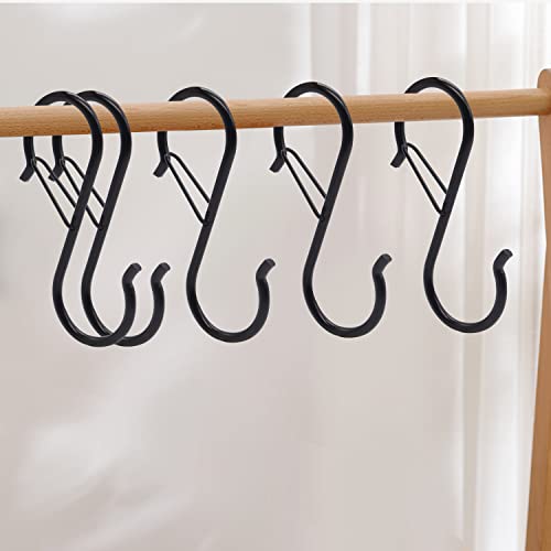 Aienxn 18PCS S Hooks for Hanging, 3.5inch Black Heavy Duty S Shaped Hooks with Safety Buckle, Closet Hooks Pot Rack Hooks for Hanging Plants, Clothes, Kitchen Utensil, Pans, Pots and Bags Q-O-021-18