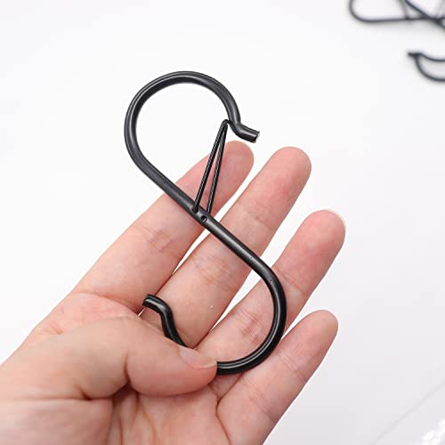 Aienxn 18PCS S Hooks for Hanging, 3.5inch Black Heavy Duty S Shaped Hooks with Safety Buckle, Closet Hooks Pot Rack Hooks for Hanging Plants, Clothes, Kitchen Utensil, Pans, Pots and Bags Q-O-021-18