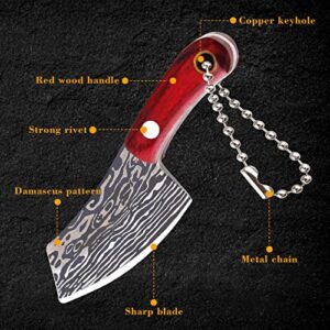 MOVNO Mini Pocket Knife Set Damascus Mini Utility Knife, Tiny Chef Knife with Sheath Cleaver for Package Opener Box Cutter, Camping Outdoor-4pcs-A