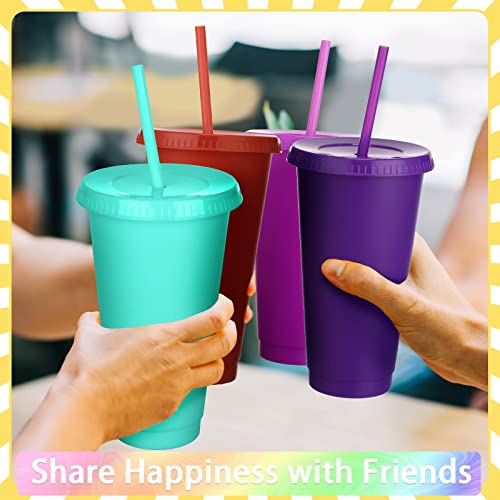 Honeydak Tumbler with Straw and Lid Bulk Water Bottle Iced Coffee Travel Mug Reusable Plastic Cups for Parties Birthdays 24-27 oz(Solid Color,15 Pack)