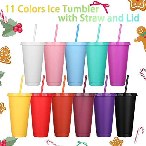 Honeydak Tumbler with Straw and Lid Bulk Water Bottle Iced Coffee Travel Mug Reusable Plastic Cups for Parties Birthdays 24-27 oz(Solid Color,15 Pack)