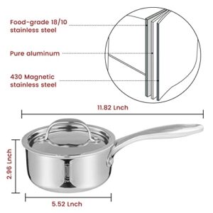 ROYDX Stainless Steel Sauce Pan with Lid, 1 Quart Small SaucePan with Stay Cool Handles, Kitchen Cooking Pans, Dishwasher Oven Safe & Compatible with All Stovetops Multipurpose for Home Restaurant