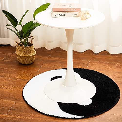 Fabbay Ying Yang Accent Rug Yin Yang Rug Circular Floor Rug Living Room Round Rugs for Bedroom Black and White Washable Rug for Home Bathroom Kitchen Supplies, 35 Inches