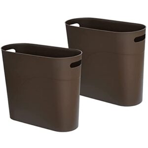 royfacc small trash can plastic bathroom wastebasket 3.2 gallon slim garbage container bin with handle for home kitchen bathroom bedroom office, 2 pack (brown)