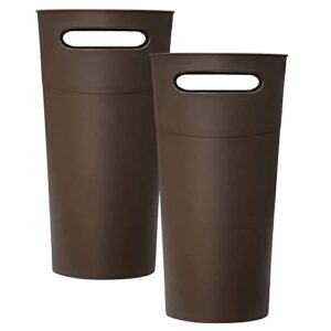 ROYFACC Small Trash Can Plastic Bathroom Wastebasket 3.2 Gallon Slim Garbage Container Bin with Handle for Home Kitchen Bathroom Bedroom Office, 2 Pack (Brown)