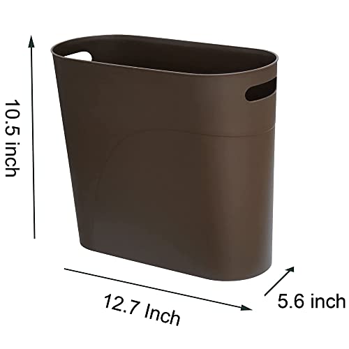 ROYFACC Small Trash Can Plastic Bathroom Wastebasket 3.2 Gallon Slim Garbage Container Bin with Handle for Home Kitchen Bathroom Bedroom Office, 2 Pack (Brown)