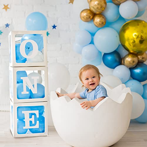 RUBFAC One Boxes for 1st Birthday, 3pcs First Birthday Balloon Decoration for Boy or Girl Baby Shower Boxes with ONE and TWO Letters for Birthday Party Backdrop Photoshoot Props Anniversary