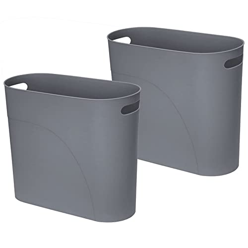 ROYFACC Small Trash Can Plastic Bathroom Wastebasket 3.2 Gallon Slim Garbage Container Bin with Handle for Home Kitchen Bathroom Bedroom Office, 2 Pack (Grey)