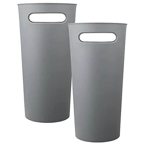 ROYFACC Small Trash Can Plastic Bathroom Wastebasket 3.2 Gallon Slim Garbage Container Bin with Handle for Home Kitchen Bathroom Bedroom Office, 2 Pack (Grey)