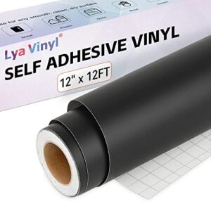 matte black permanent vinyl, 12" x 12 ft vinyl for cricut - lya vinyl matte black adhesive vinyl roll for cricut, silhouette, mug, cup, window & home decal