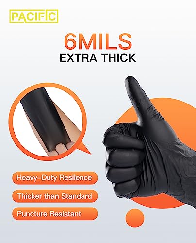 PACIFIC PPE Black Nitrile Disposable Gloves, 6 Mil, Food-Safe, Cooking & Cleaning, Powder-Free, Heavy-Duty, Textured Fingertips, 100 Count, L