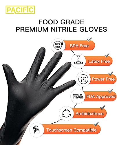 PACIFIC PPE Black Nitrile Disposable Gloves, 6 Mil, Food-Safe, Cooking & Cleaning, Powder-Free, Heavy-Duty, Textured Fingertips, 100 Count, L