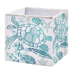 blueangle sea turtle starfish cube storage bin, 11 x 11 x 11 in, large collapsible organizer storage basket for home décor（878）