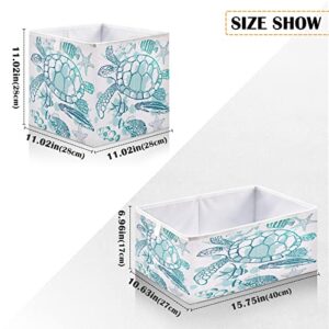 Blueangle Sea Turtle Starfish Cube Storage Bin, 11 x 11 x 11 in, Large Collapsible Organizer Storage Basket for Home Décor（878）