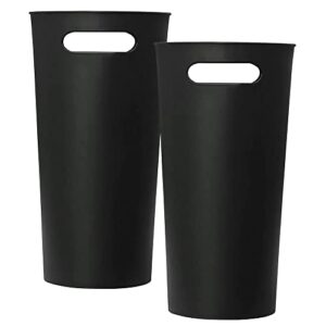 ROYFACC Small Trash Can Plastic Bathroom Wastebasket 3.2 Gallon Slim Garbage Container Bin with Handle for Home Kitchen Bathroom Bedroom Office, 2 Pack (Black)