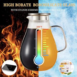 Glass Pitcher, 85oz Water Pitcher with Lid and Precise Scale Line, 18/8 Stainless Steel Iced Tea Pitcher, Easy Clean Heat Resistant Borosilicate Glass Jug for Juice, Milk, Cold or Hot Beverages