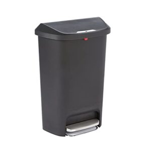 amazon basics tall kitchen plastic rectangular trash can with steel pedal, black, 50 liters