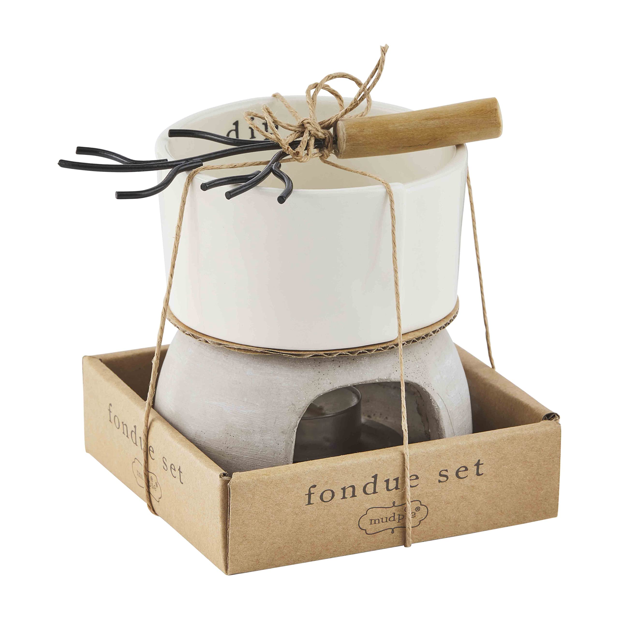 Mud Pie Boxed Fondue Dip Gift Set, 4.5" x 2.5, White