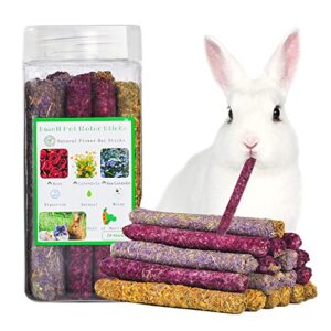 small pet 20pcs bunny chew sticks, mixed natural flowers flavored timothy hay sticks, natural snacks teeth grinding for bunnies chinchillas hamsters guinea pigs and other small pets treats(flowers)