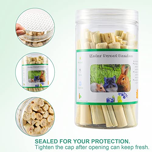 Small Pet 0.66lb Bunny Molar Toys, Sweet Bamboo Sticks Chew Snacks, Natural Snacks Teeth Grinding for Bunnies Chinchillas Hamsters Guinea Pigs and Other Small Pets 300g