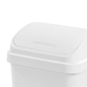 Sterilite 13 Gallon Plastic Swing Top Spave Saving Flat Side Lidded Wastebasket Trash Can for Kitchen, Garage, or Workspace, White