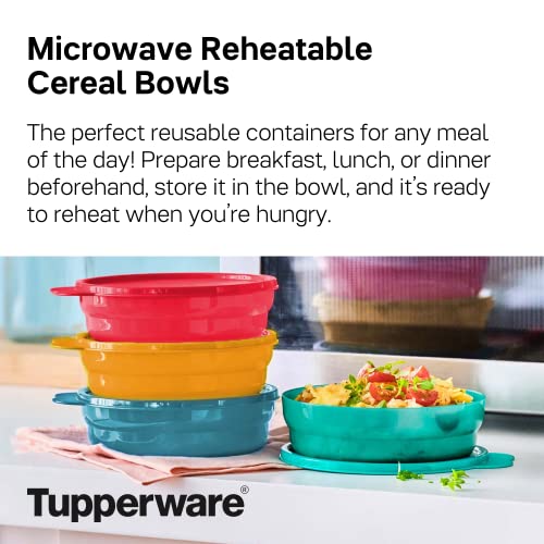 Tupperware Brand Microwave Reheatable Cereal Bowls (500mL/2 Cup) + Lids - Dishwasher Safe & BPA Free - Airtight, Leak-Proof Food Storage Containers