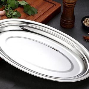 HANABASS Grill Platter Stainless Steel Oval Platter Oval Steaming Fish Plate Appetizer Dish Snack Plate Kids Carvery Plate Serving Tray for Steaming Fish Dessert Meat Sushi Silver Grilling Platter