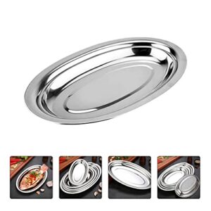 HANABASS Grill Platter Stainless Steel Oval Platter Oval Steaming Fish Plate Appetizer Dish Snack Plate Kids Carvery Plate Serving Tray for Steaming Fish Dessert Meat Sushi Silver Grilling Platter