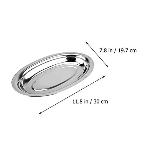 HANABASS Grill Platter Stainless Steel Oval Platter Oval Steaming Fish Plate Appetizer Dish Snack Plate Kids Carvery Plate Serving Tray for Steaming Fish Dessert Meat Sushi Silver Grilling Platter