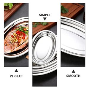 HANABASS Grill Platter Stainless Steel Oval Platter Oval Steaming Fish Plate Appetizer Dish Snack Plate Kids Carvery Plate Serving Tray for Steaming Fish Dessert Meat Sushi Silver Grilling Platter