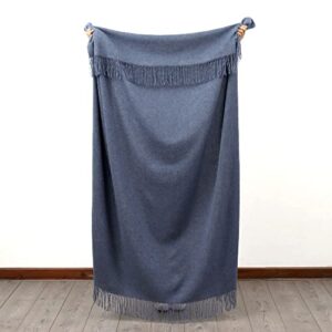 Junin Pride - Alpaca Wool Throw Blanket Woven Soft Warm Solid Color Design Peru 72" x 61" (Denim Blue)