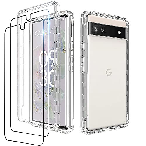 Dzxouui for Google 6A Case with [2 Pack] Screen Protector, Pixel 6A Case, Heavy Duty Shockproof Bumper Full Body Transparent Soft TPU Protection Cover Phone Cases for Google Pixel 6A, Clear