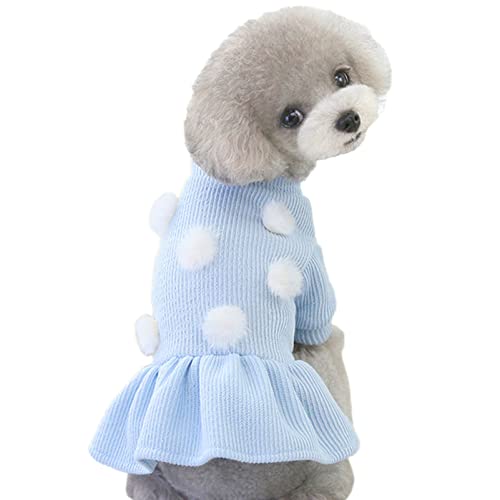 Jecikelon Cute Dog Sweater Dresses Warm Puppy Winter Skirt Doggie Knitted Clothes Pet Dress for Small Medium Dogs (Blue1, Medium)