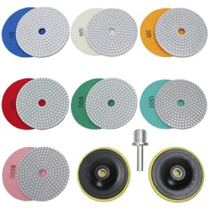 mcopkrmo 5 inch diamond grinding pads for tile, 10pcs wet/dry diamond sanding polishing sheet granite stone polish kit for concrete marble countertop quartz 50#~8000# with backer pads thread 5/8"